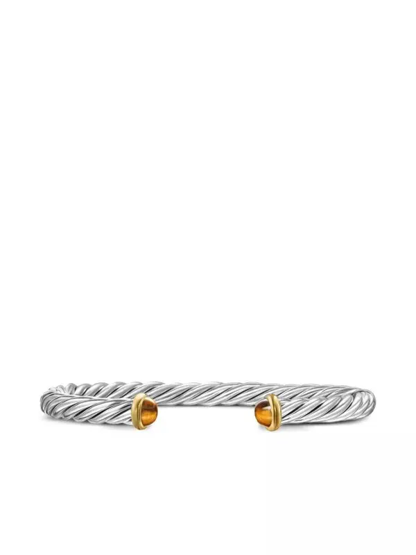 David Yurman 14kt Yellow Gold And Sterling Cable Cuff Bracelet - Silver