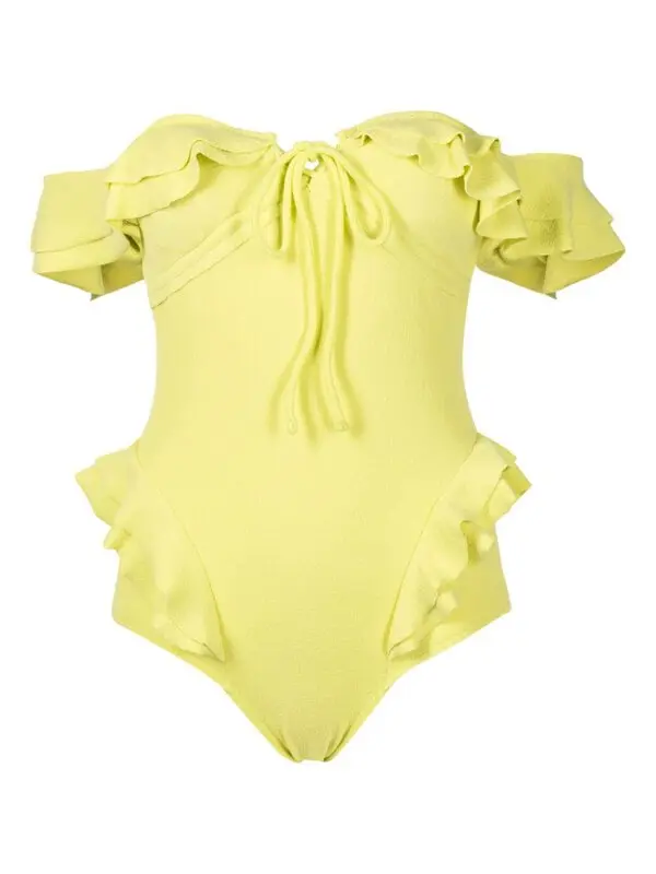CLUBE BOSSA Lanzo Ruffled Off-shoulder Swimsuit - Yellow