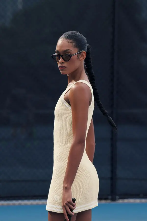 Alo Yoga Tennis Club Sweater Knit Dress - Oatmeal/white
