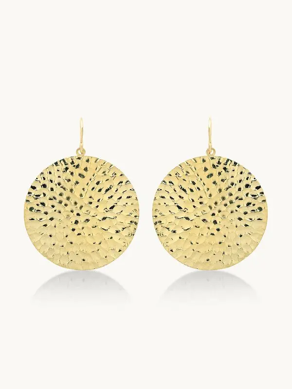 JENNIFER MEYER Large Hammered Disk Earrings - Yellow Gold