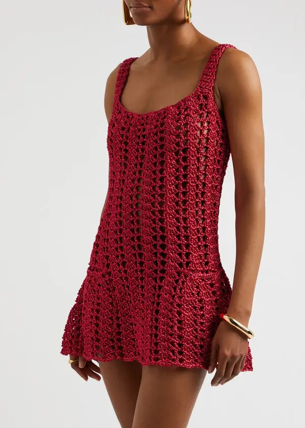 Jw Anderson Open-Knit Crochet Mini Dress - Red | Editorialist