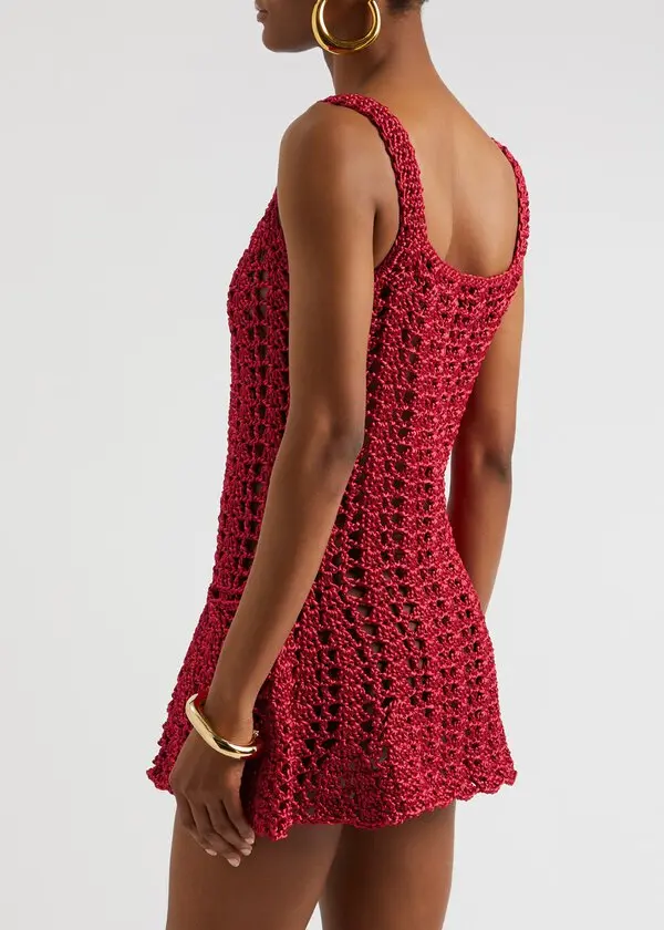 Jw Anderson Open-Knit Crochet Mini Dress - Red | Editorialist