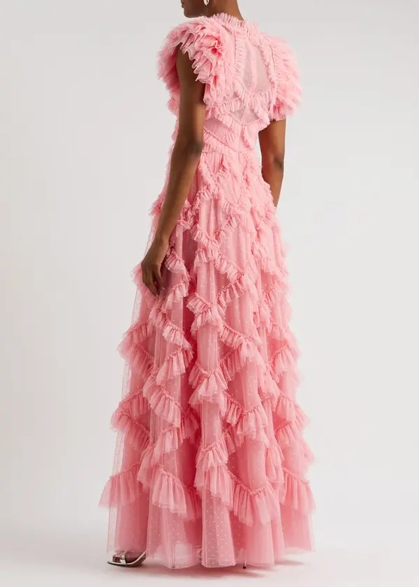 Needle Thread Genevieve Ruffled Tulle Gown In Coral 50% Off