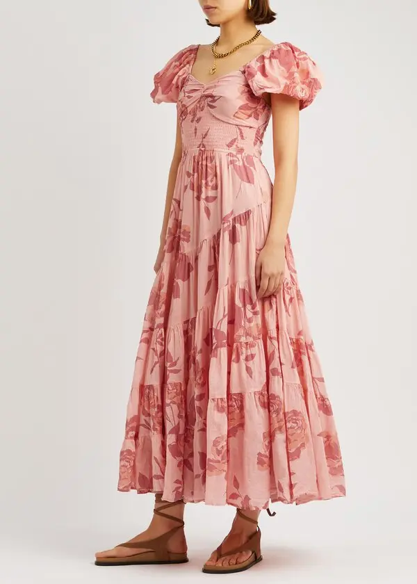 chinese dress ladies FREE PEOPLE Floral SUNDRENCHED Short Sleeve Maxi Dress