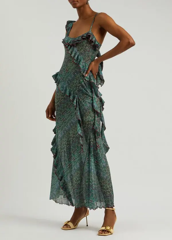 knee length dresses for ladies Monica - Ruffled Devoré Chiffon Maxi Dress main image 1