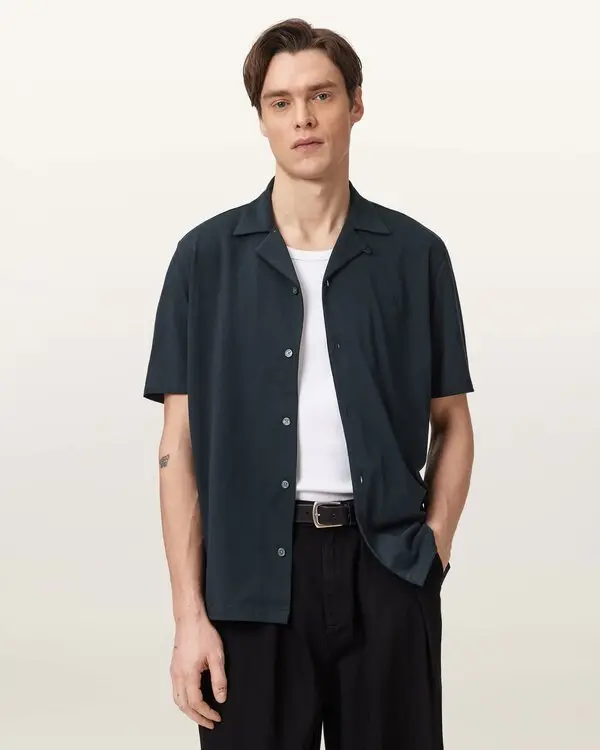 ALLSAINTS Hudson Relaxed Fit Ramskull Shirt - Agate Blue