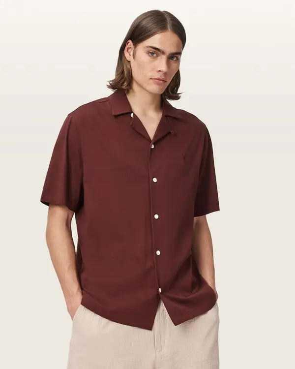 ALLSAINTS Hudson Relaxed Fit Ramskull Shirt - Red