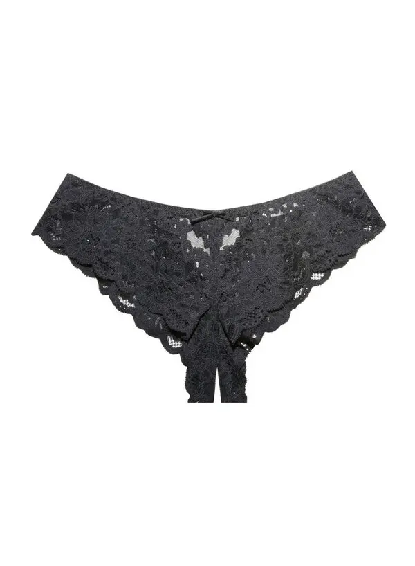 Fleur Du Mal Charlotte Crotchless Panty - Black