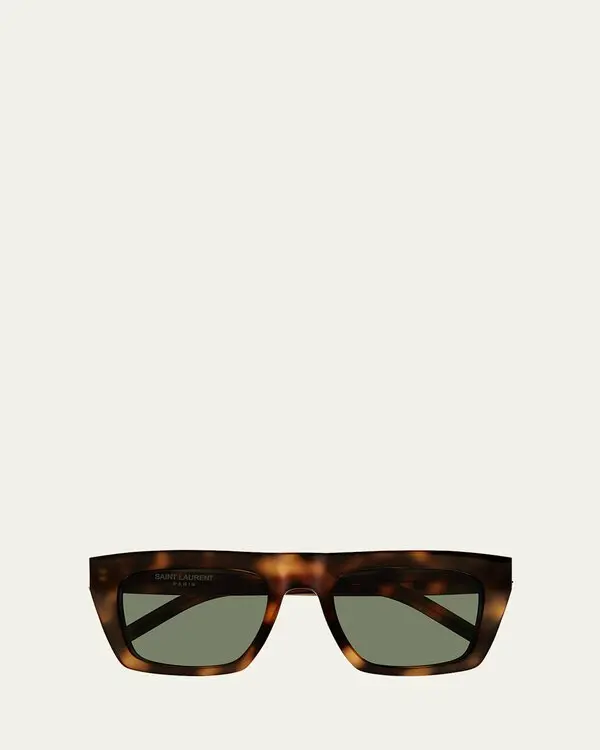 Saint Laurent Acetate Flat-top Rectangle Sunglasses - Shiny Medium Havana