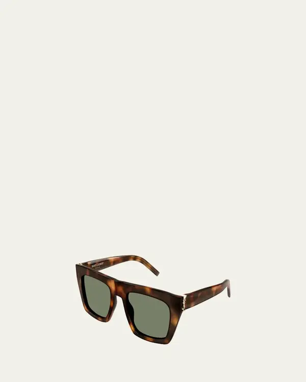 Saint Laurent Acetate Flat-top Rectangle Sunglasses - Shiny Medium Havana