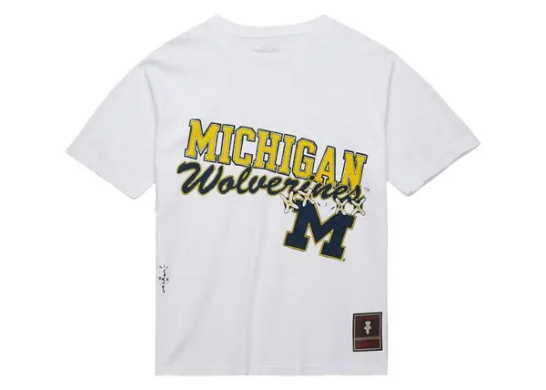TRAVIS SCOTT X Mitchell & Ness Michigan Wolverines Handdrawn T-shirt - White