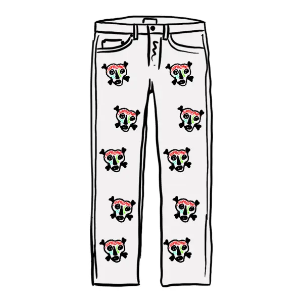 Supreme Clayton Patterson Skulls Embroidered Regular Jean - White