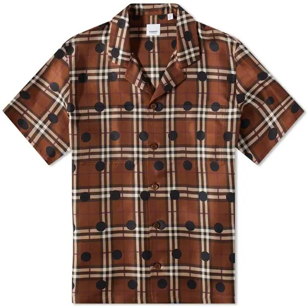 Burberry Havana Polka Dot Check Vacation Shirt - Dark Birch Brown