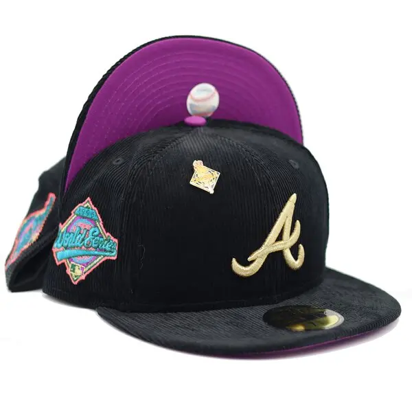 New Era Atlanta Braves 1996 Olympic Collection Corduroy Fitted Hat - Black/purple