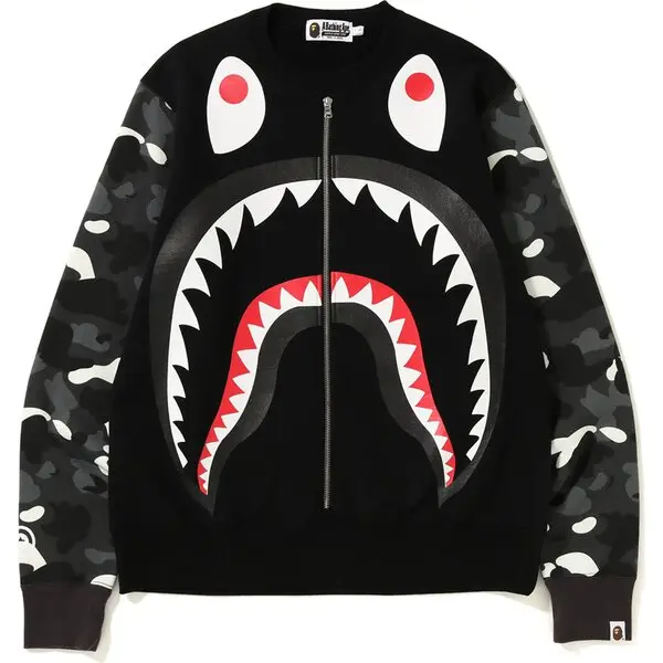 BAPE Metal Zip Big Shark Wide Crewneck Sweatshirt - Black