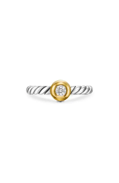 David Yurman Petite Cable Ring With Diamond - Sterling Silver/ Gold