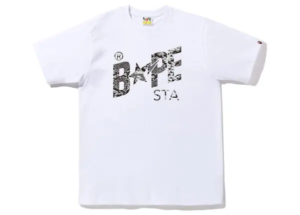 A BATHING APE Snake Sta Logo Tee Shirt - White Grey