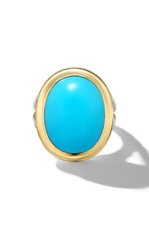 David Yurman Albion Oval Reconstituted Turquoise Ring - Silver/gold/turquoise