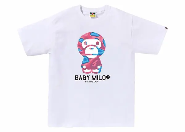 A BATHING APE Liquid Camo Baby Milo Tee Shirt - White/pink