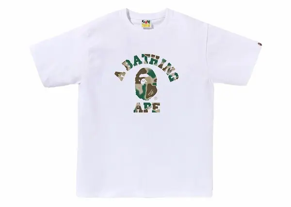 A BATHING APE Liquid Camo College Tee Shirt - White/olivedrab Green