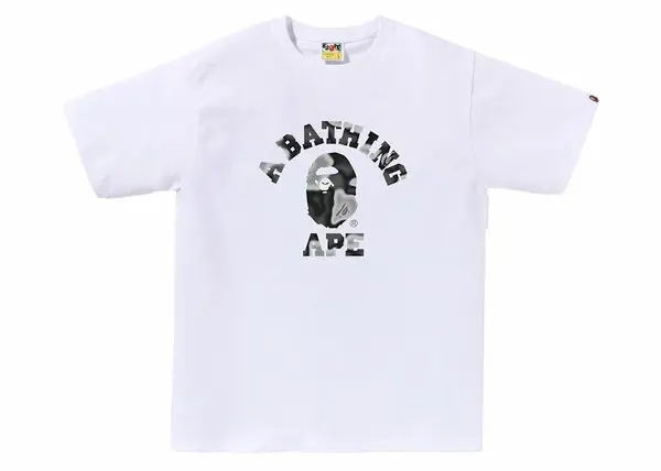 A BATHING APE Liquid Camo College Tee Shirt - White/black