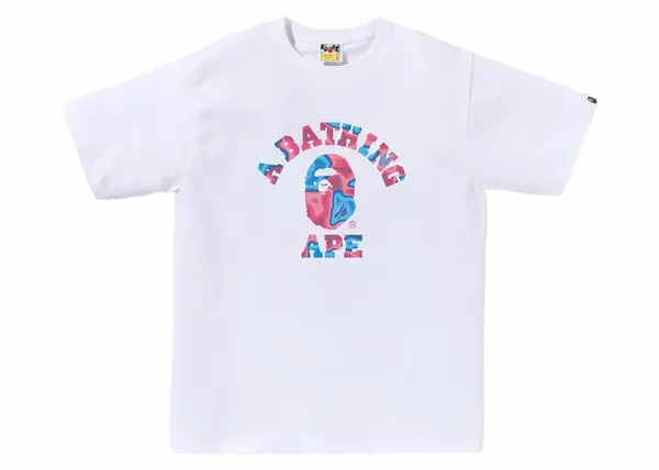 A BATHING APE Liquid Camo College Tee Shirt - White/pink