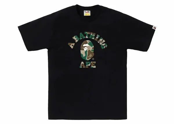 A BATHING APE Liquid Camo College Tee Shirt - Black/olivedrab Green
