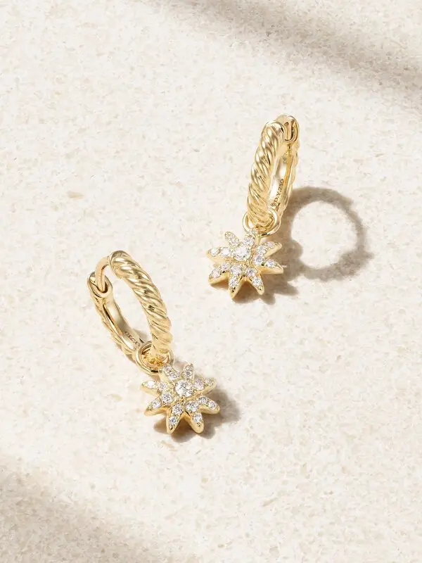 David Yurman Petite Starburst Diamond Hoop Earrings - Gold