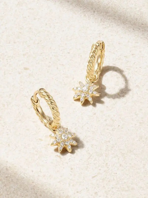 David Yurman Petite Starburst Diamond Hoop Earrings Gold
