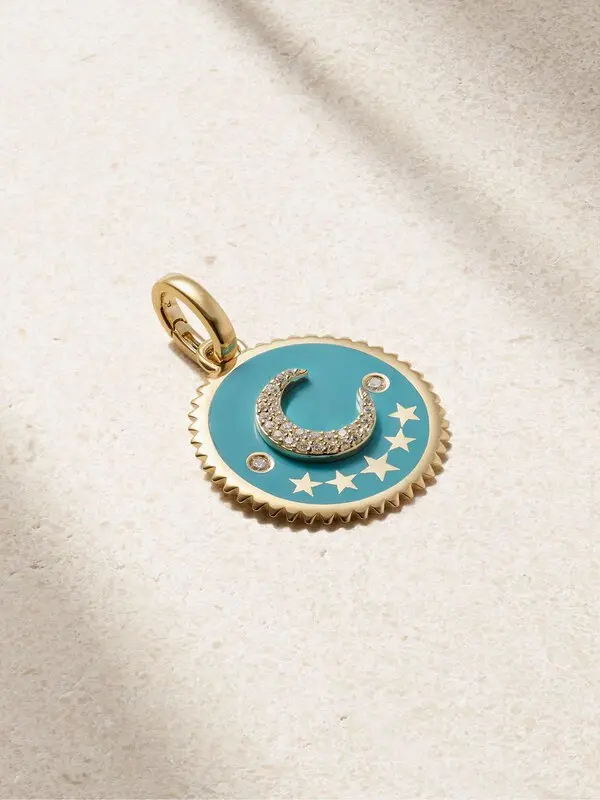 FOUNDRAE Crescent Medium 18-karat Enamel And Diamond Pendant