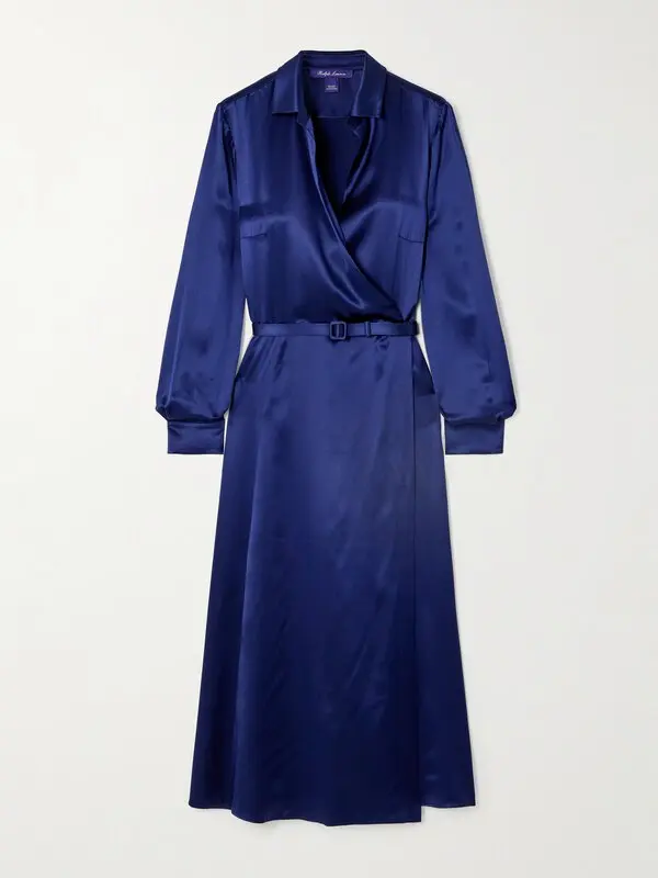 satin wrap belted maxi dress Women's Satin Belted Maxi Dress - Champagne - US 2 - Saffron