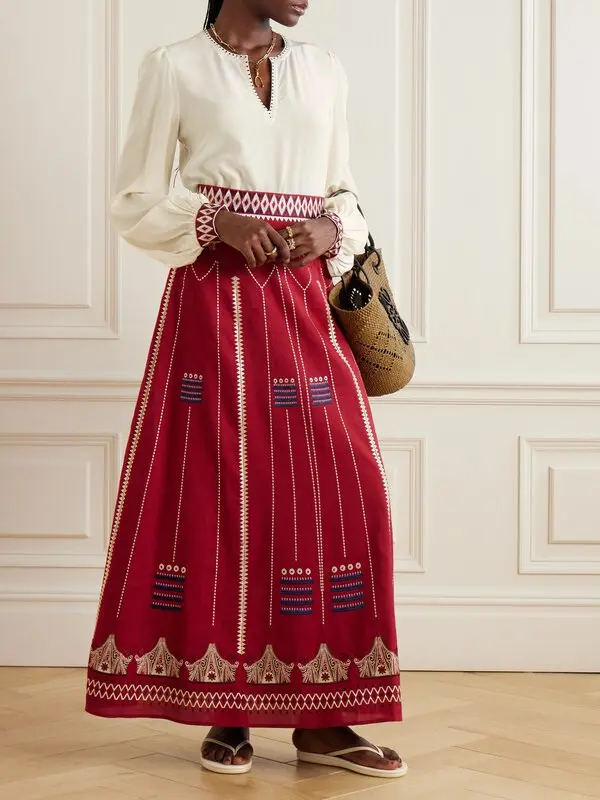 EMPORIO SIRENUSE Vera Samarcanda Embroidered Silk-chiffon Shirt