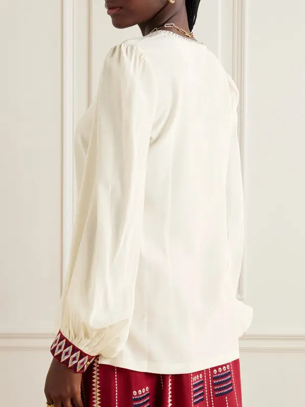 EMPORIO SIRENUSE Vera Samarcanda Embroidered Silk-chiffon Shirt