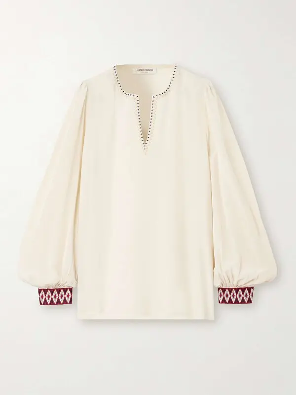 EMPORIO SIRENUSE Vera Samarcanda Embroidered Silk-chiffon Shirt