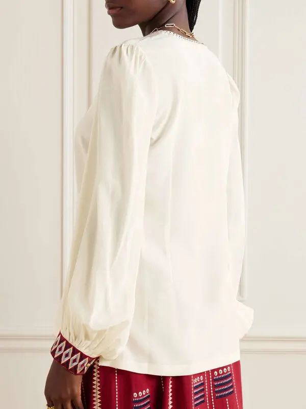 EMPORIO SIRENUSE Vera Samarcanda Embroidered Silk-chiffon Shirt