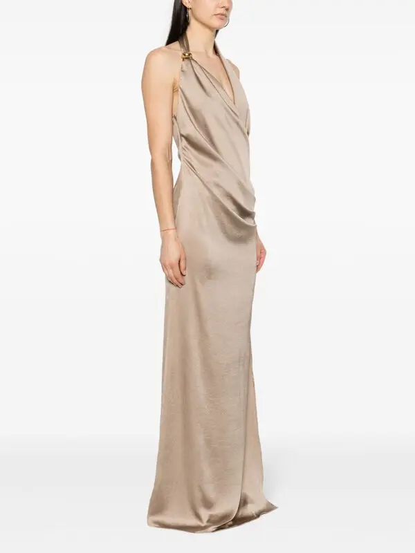 Blumarine Draped Satin Halter Dress In Grey - 70% Off | Editorialist