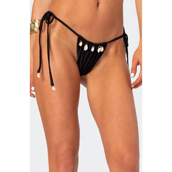 EDIKTED Puka Charm Side Tie Bikini Bottom - Black