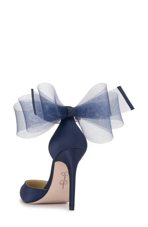 Jessica Simpson Pointed Toe Pumps With Bow Detailing - Navy Baby