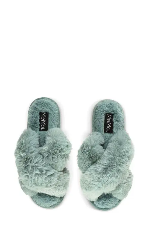 MEMOI Beverly Faux Fur Memory Foam Slipper - Sea Blue