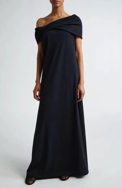 RHe Asymmetric Off The Shoulder Dress In Noir - 50% Off | Editorialist