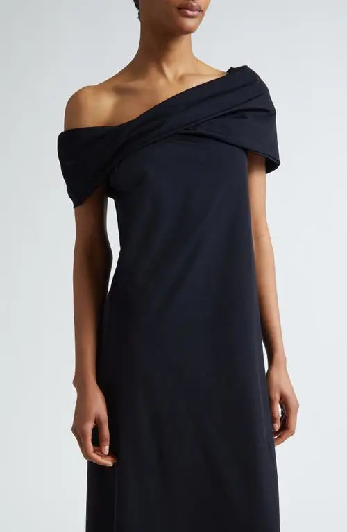 RHe Asymmetric Off The Shoulder Dress In Noir - 50% Off | Editorialist