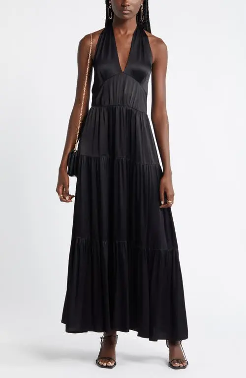 Nordstrom Tiered Satin Halter Maxi Dress In Black - 70% Off | Editorialist