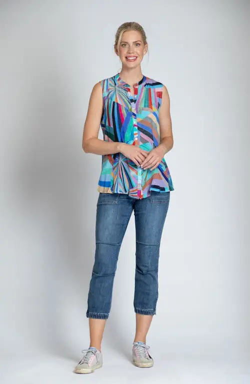 APNY Print Chiffon Sleeveless Top - Blue Multi