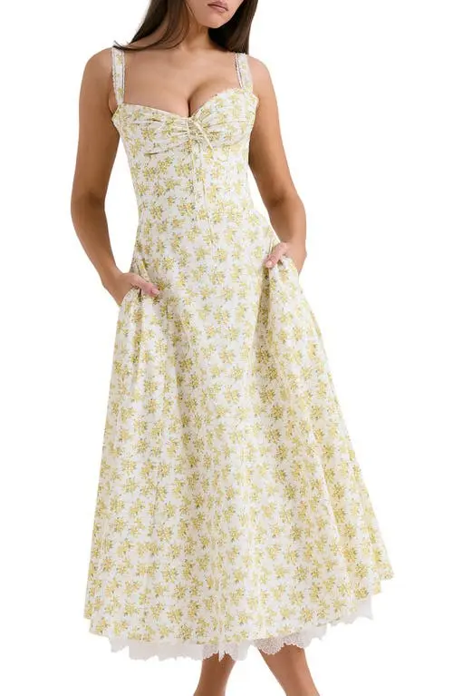 House Of Cb Rosalee Floral Cotton Dress - Yellow Floral Print | Editorialist