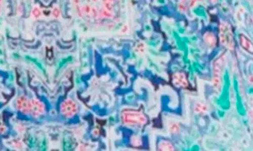 APNY Print Mandarin Collar Chiffon Button-up Top - Blue Multi