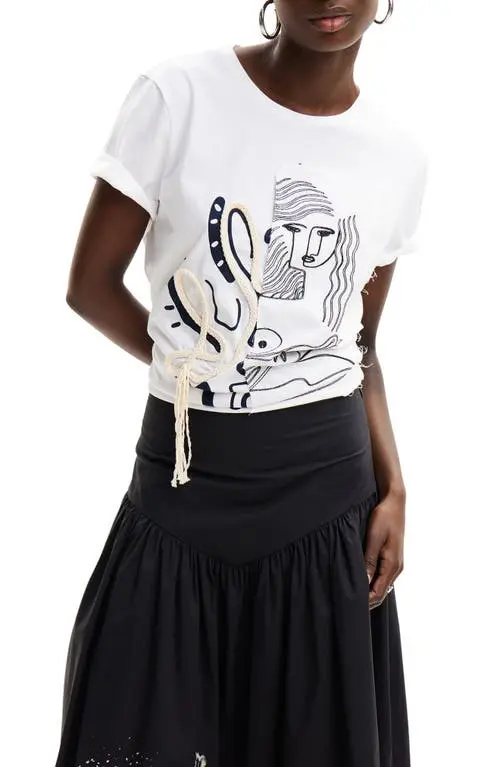 Desigual Tristan Embellished Cotton Graphic T-shirt - White