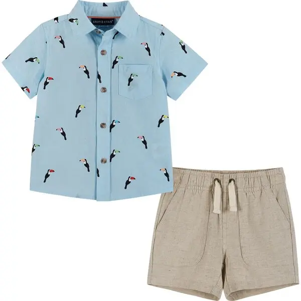 Andy & Evan Button-up Shirt And Shorts Set