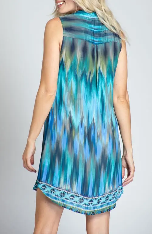 APNY Print Sleeveless Chiffon Shift Dress - Blue Multi