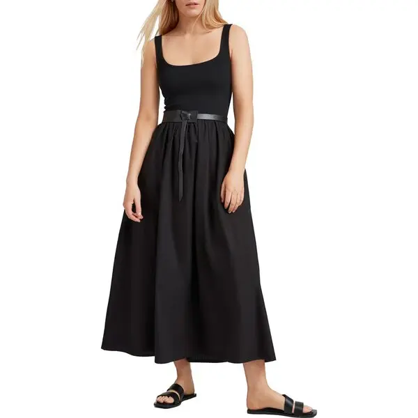 MARCELLA Clara Ponte & Cotton Midi A-line Dress - Black | Editorialist