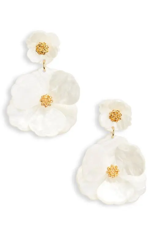 Nordstrom Pansy Drop Earrings - White- Gold